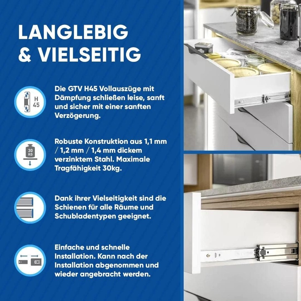 Durable Galvanised Steel Drawer Runners, Soft-Close 400mm - Ideal for ...