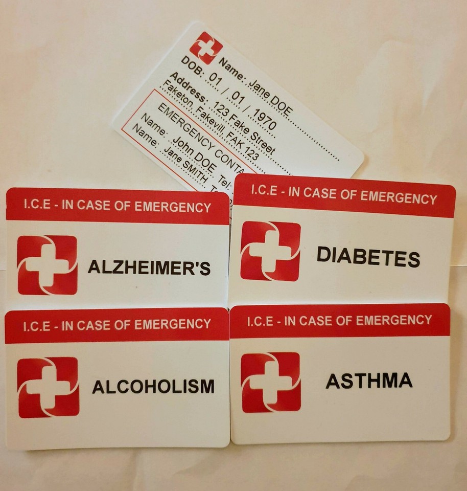 In Case of Emergency (ICE) Custom Printed Medical Alert Card - Fast ...