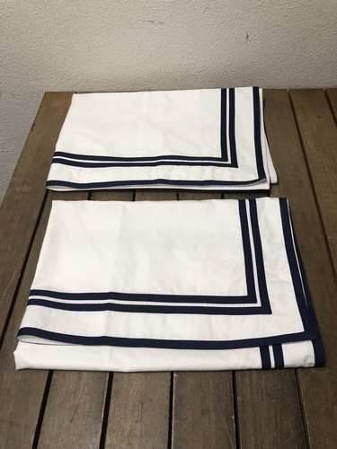2 Matouk Meridian Euro Shams 26x26" Navy Blue White Cotton Sierra ...