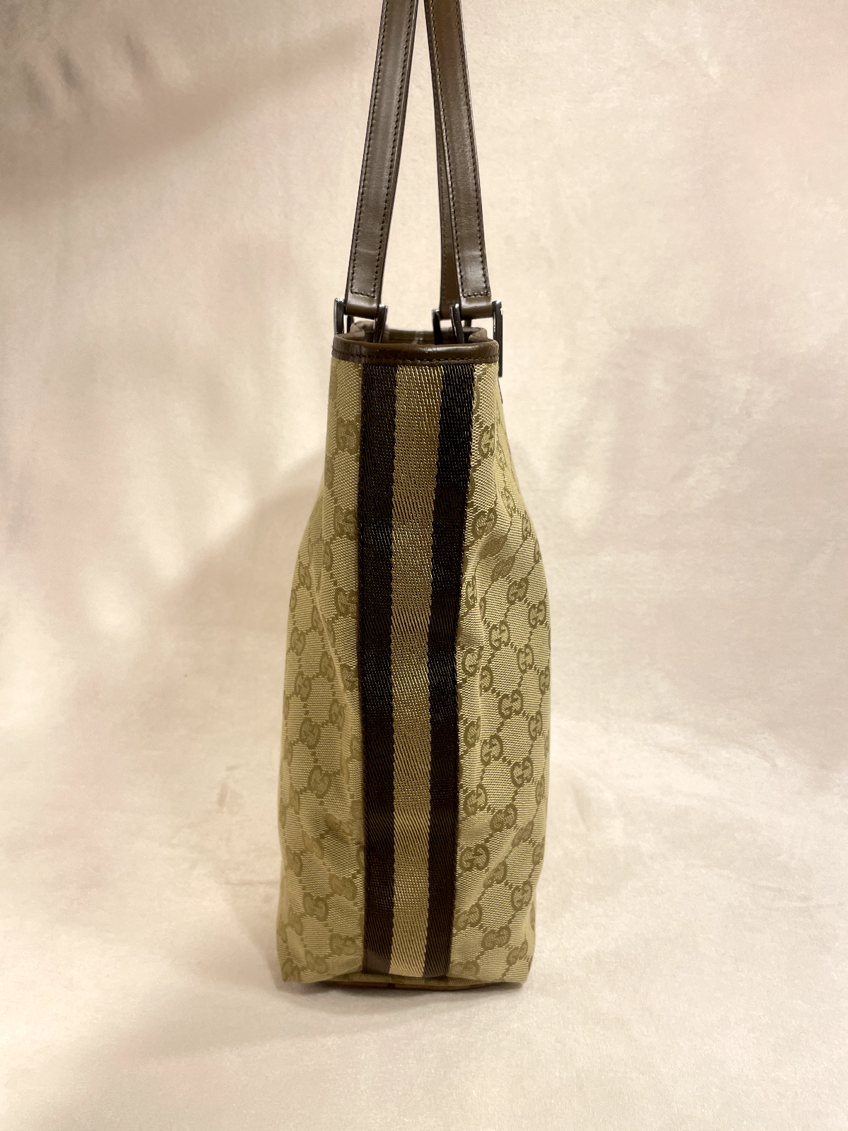 Authentic GUCCI Shoulder Hand Tote Bag Sherry GG Canvas Leather Rank A ...