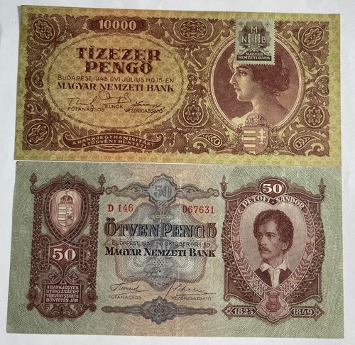 Hungary 1945 10000 Pengo (#726) & 1932 50 Pengo notes. | eBay