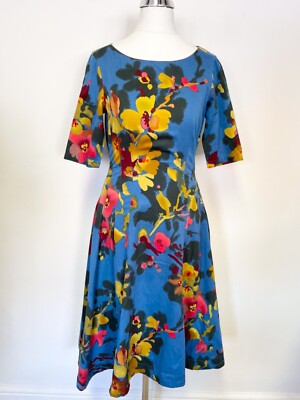TOAST BLUE FLORAL PRINT SHORT SLEEVE COTTON FIT & FLARE DRESS SIZE 6 ...