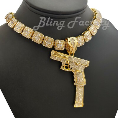 Hip Hop 37 Rip Mary Hand Gun Pendant 16" 18" 20 Full Iced Choker Chain ...