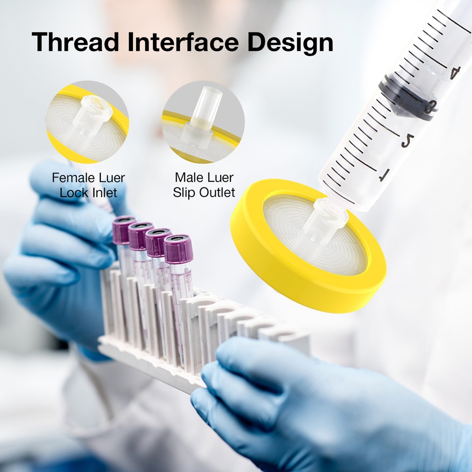 1000x Nylon Syringe Filter 0.45μm Pore Size 30mm Diameter Yellow Wheel ...