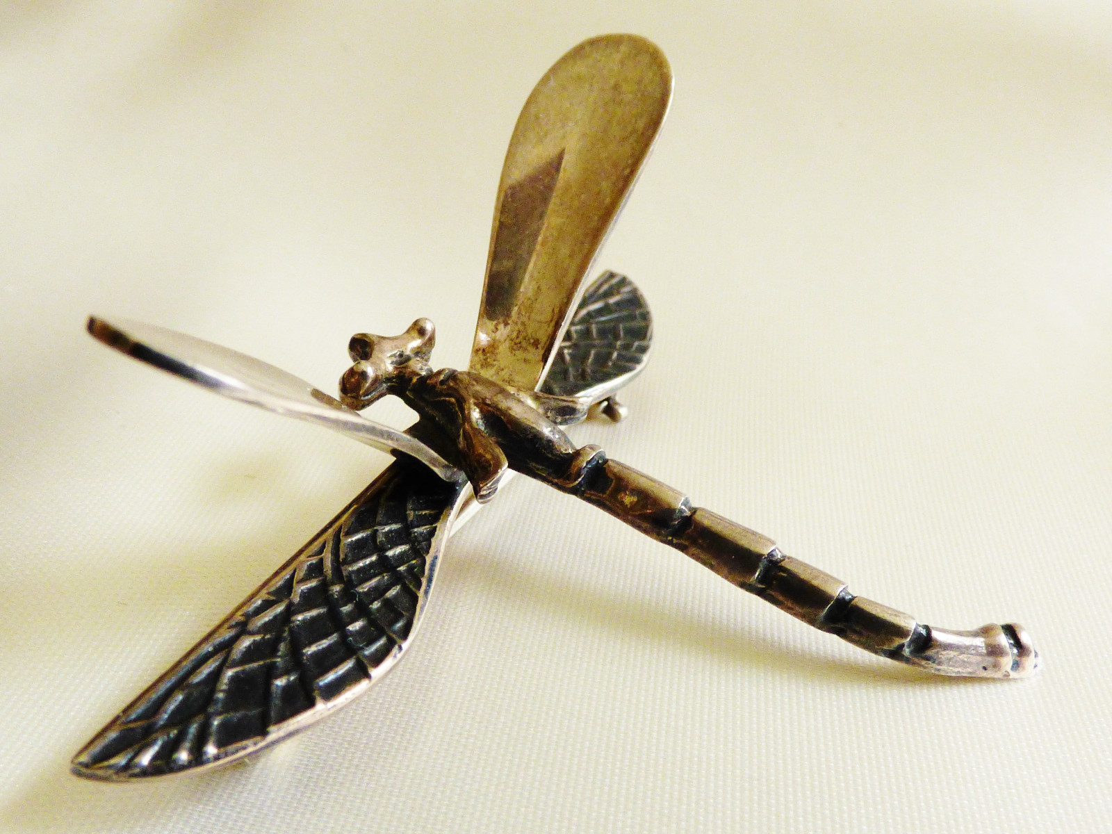 VTG Large Detailed 3D wings Dragonfly Sterling Silver 925 Mexico Brooch ...
