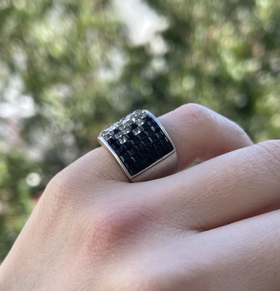 Sterling Silver Crystal ombre effect Block Set Wide Band Ring | eBay ...