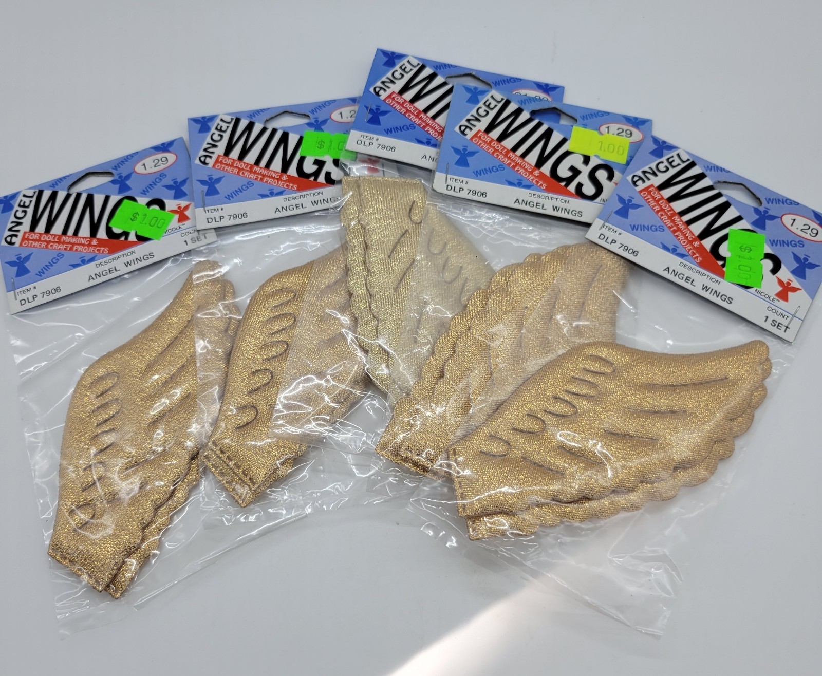 Vintage Puffy Gold Tone Angel Wings Doll Making Craft Lot Of 5 NIP. | eBay