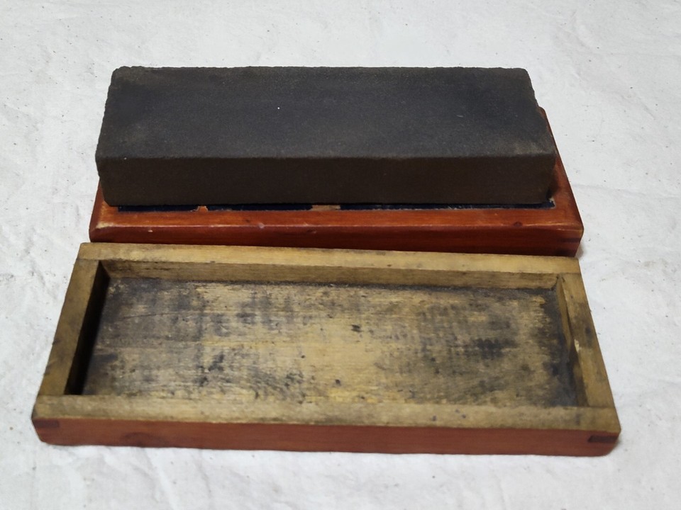 VINTAGE ACME COMBINATION OIL STONE ORIGINAL WOOD BOX Sharpen Stone Hone ...
