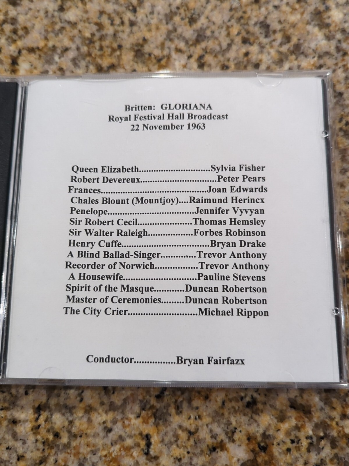 Rare Live Opera Recording CD 1123 Gloriana 1963 Fisher Pears Edwards ...