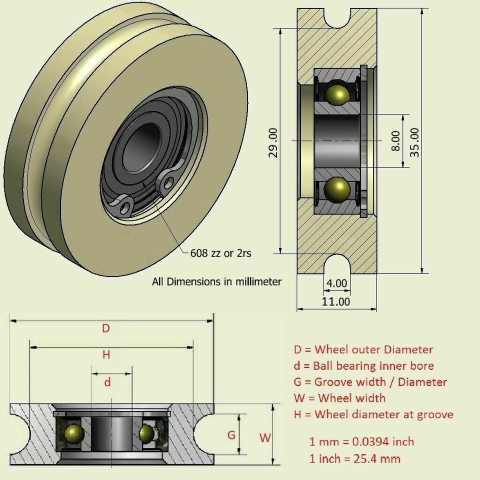 Delrin Acetal Pulley Wheel with U-groove Guiding Rail Choose Diameter ...