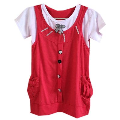 Teenager Cotton Blend Red White Tops, Beautiful Bow on front T-Shirt L ...