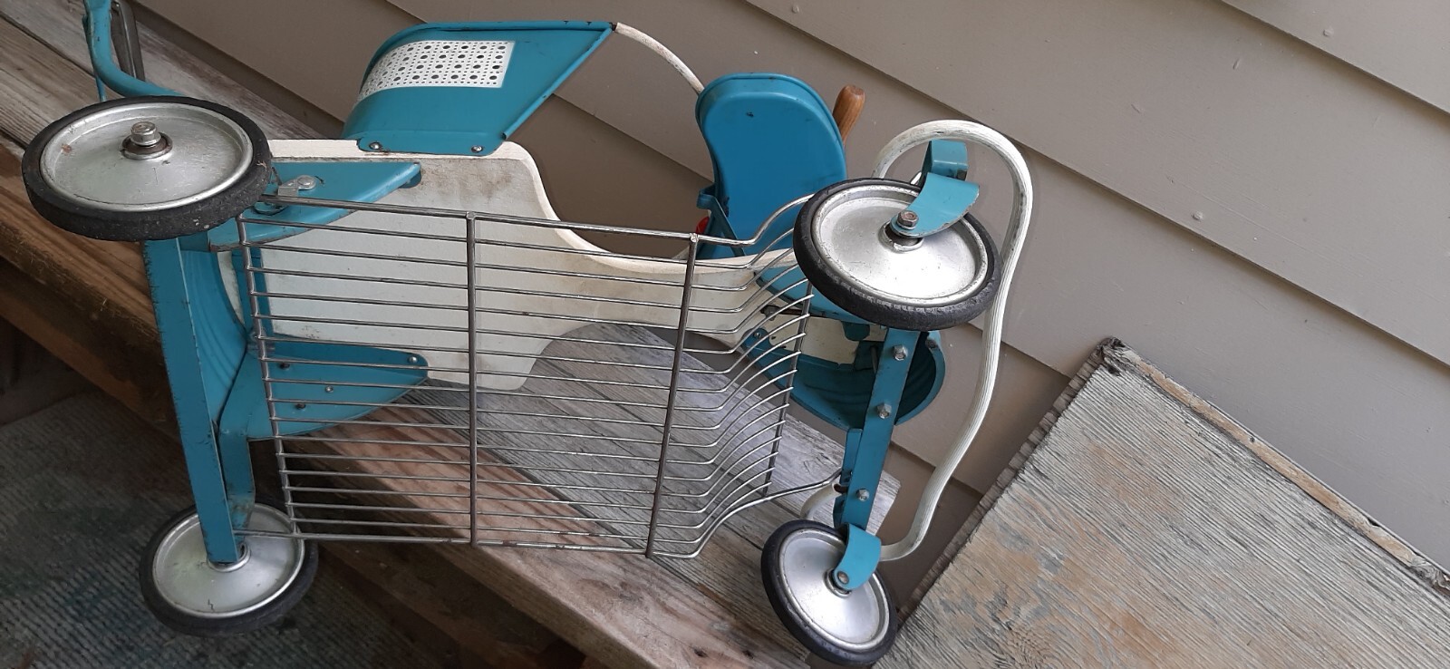 Vtg 50s Genuine Taylor-Tot Baby Walker And Stroller Teal Blue & White ...