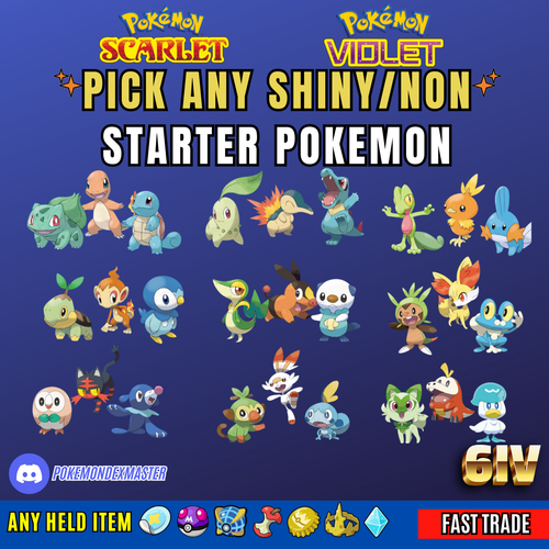 Choose Any Starter Pokemon Shiny/Non-Shiny 6IV Pokemon Scarlet & Violet ...