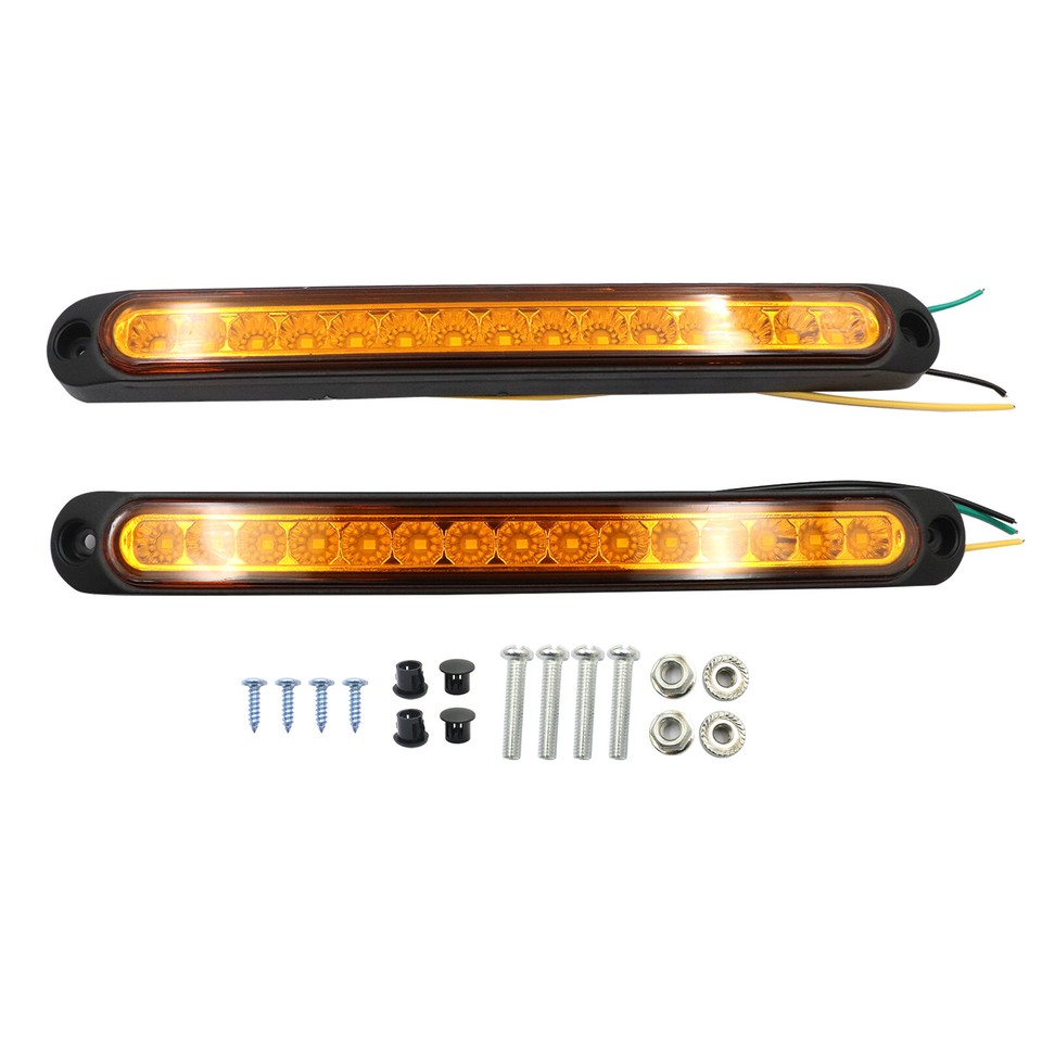 2X 15LED Amber Car Truck DRL Brake Turn Signal Side Marker Tail Strip ...