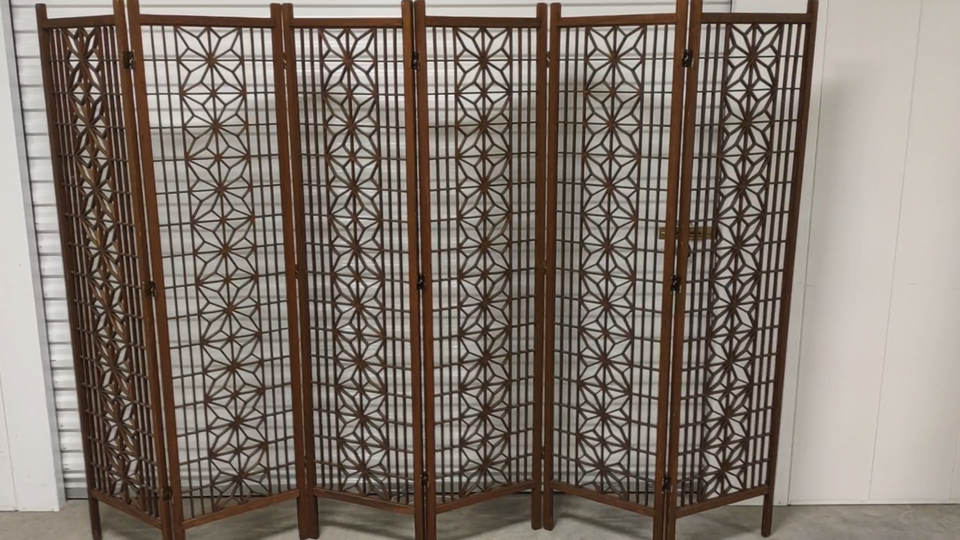 Kumiko Midcentury MCM Teak Folding Screen Room Divider Japanese Art ...