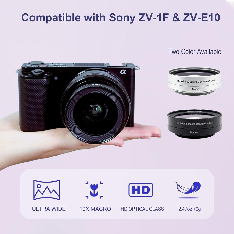 40.5mm 0.75x Mini Wide Angle Conversion Lens(w/Macro), for Sony ZV-1F ...