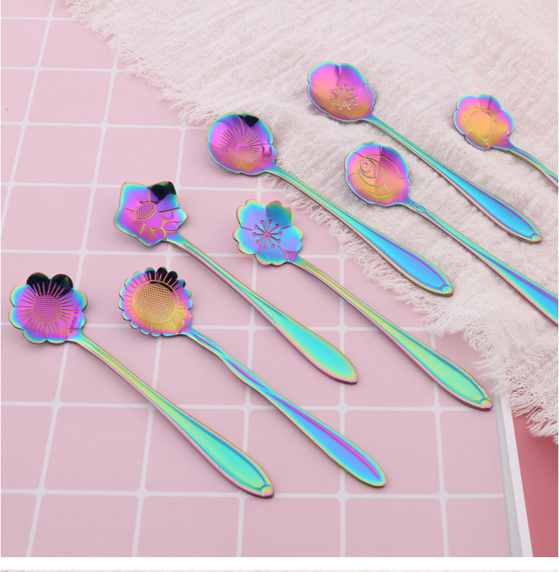 8Pcs Flower Spoon Set Small Teaspoon Coffee Spoon Stainless Steel Spoon ...