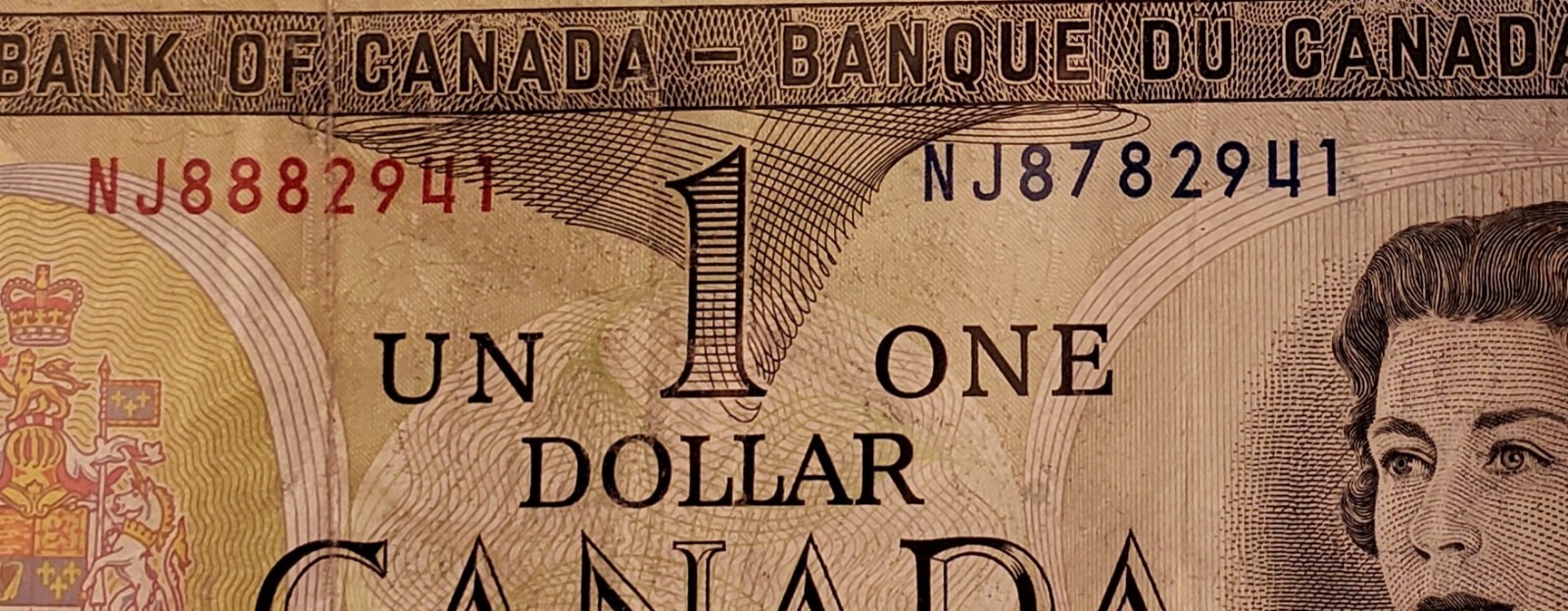 ERROR MISMATCHED SERIAL NUMBER 1973 Bank of Canada $1 Banknote. BCS ...