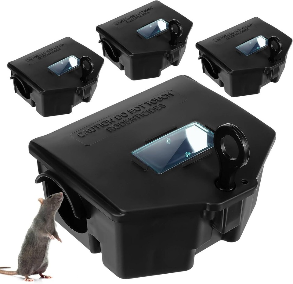 4 Pack Mouse Rat Bait Boxes w/ Lock Key Winter Pest Control for Home ...