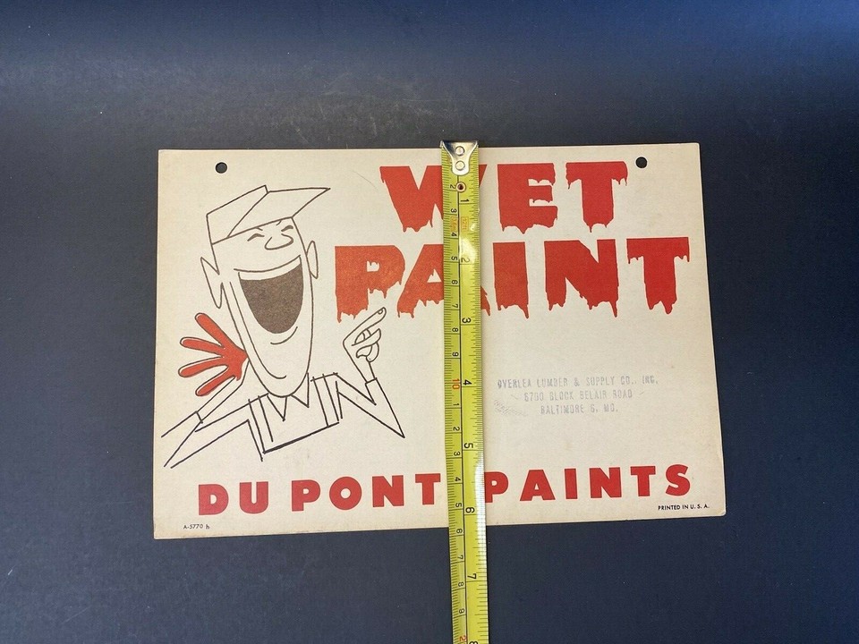 Vintage 1950s NOS Dupont Paints Wet Paint Cardboard Advertising Sign | eBay