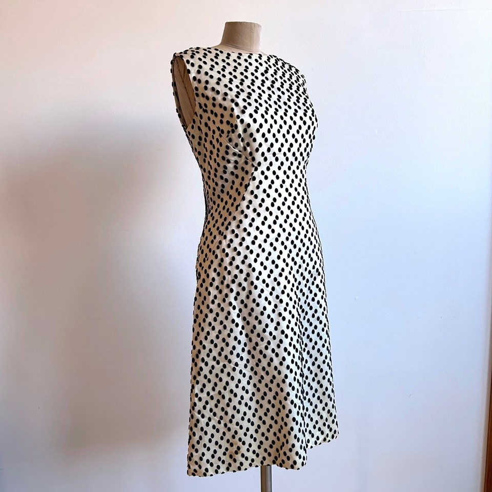 1960s Vintage ALICE SCHWEITZER Couture Satin Polka Dot Dress 40 Bust ...