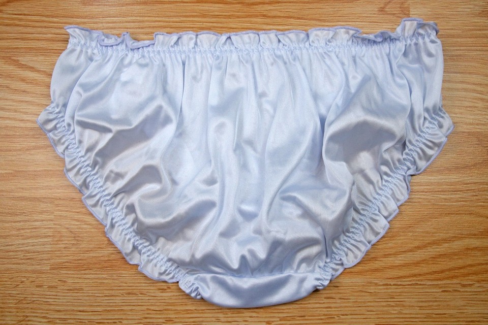 VINTAGE JAPANESE NYLON SHINY SLIPPERY PRETTY CUTE BLUE FRILL PANTY ...