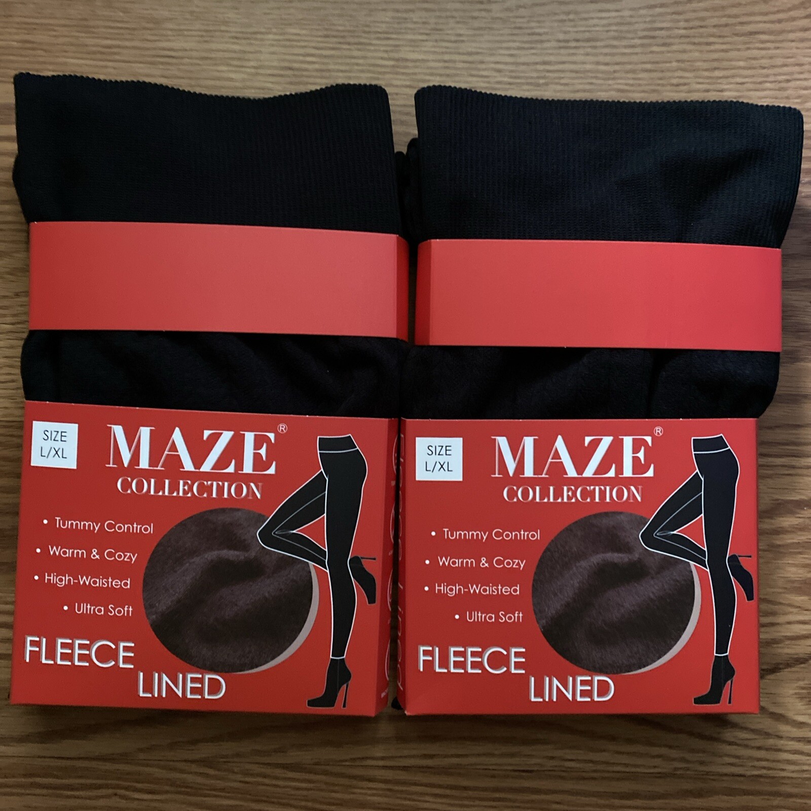 Pair of 2 Women's MAZE Collection Black Fleece Lined High-Waisted ...