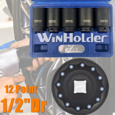 5PCS 12 Point Axle Hub Nut DEEP IMPACT Socket Set 1/2" Drive 78MM Shaft ...