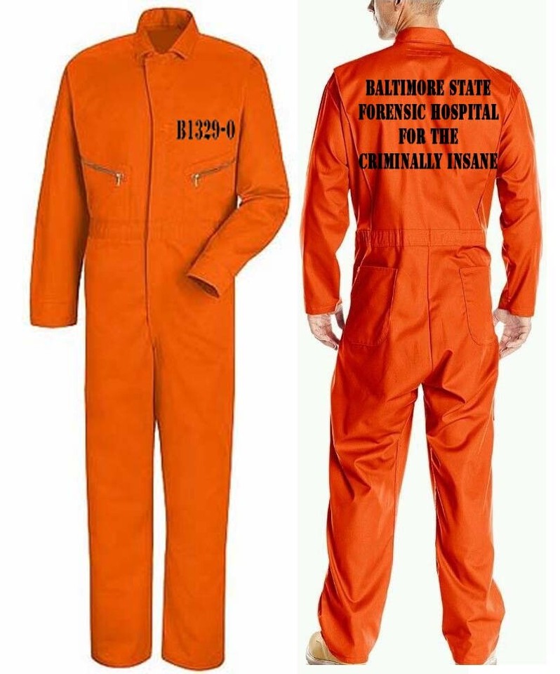 CUSTOM PRINTED Jail Inmate Prisoner Orange Jumpsuit Costume Halloween ...