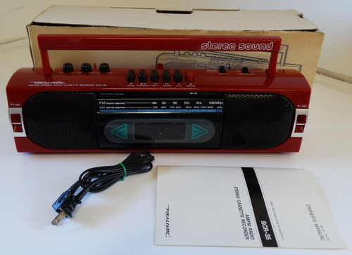 Realistic SCR-35 Red Stereo Sound Cassette Recorder AM/FM Radio works ...