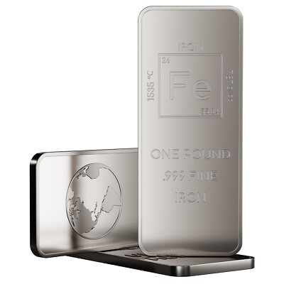 1 Pound .999 Pure Iron Bar Bullion Paperweight with Element Design ...