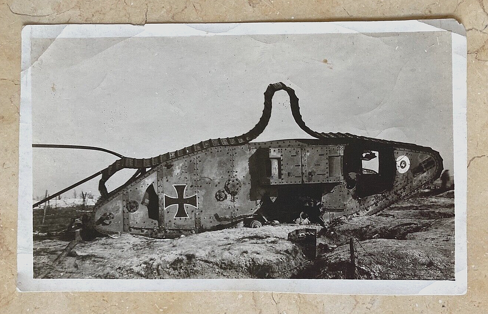 WW1 GERMAN REPURPOSED BRITISH MARK IV FEMALE TANK No.4 PHOTOGRAPH 1917 ...