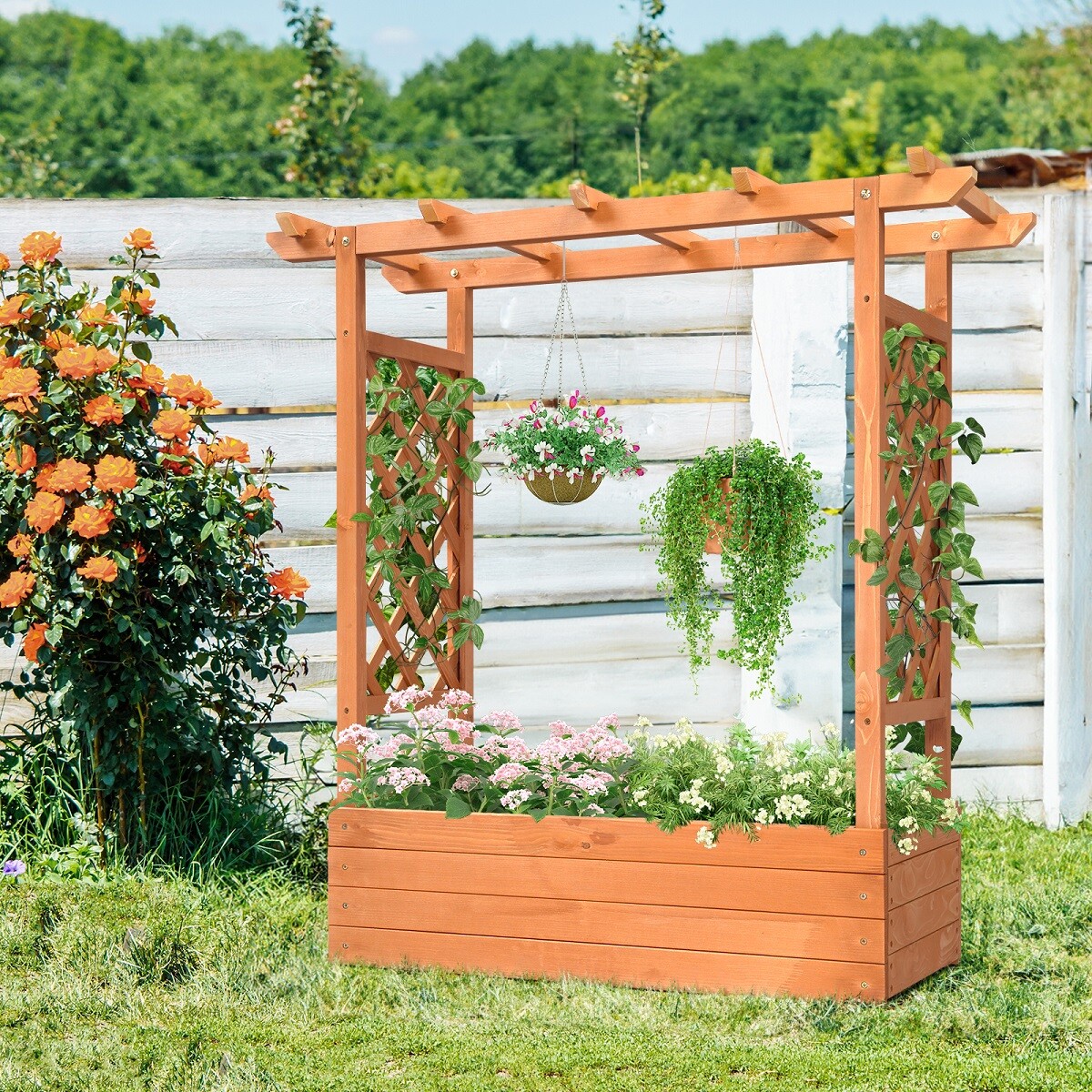 2 in 1 Planter Box Trellis Wood Raised Beds Vine Climbing Lattice for ...