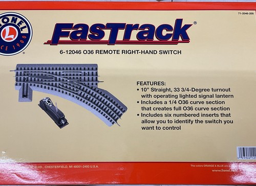 Lionel Fastrack O36 Remote Right-Hand Switch 6-12046, New in Original ...