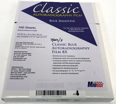 NEW Midsci Classic Blue Sensitive Medical Autoradiography Film BX 100ct ...