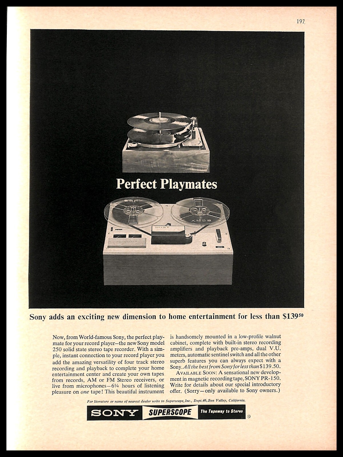 1964 Sony Superscope Stereo Turntable Vintage PRINT AD Reel-to-Reel ...