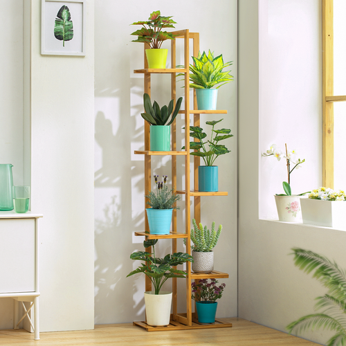 17" Bamboo [VERTICAL SHELVES] 6-Tier Plant Rack Natural Flower Pot ...