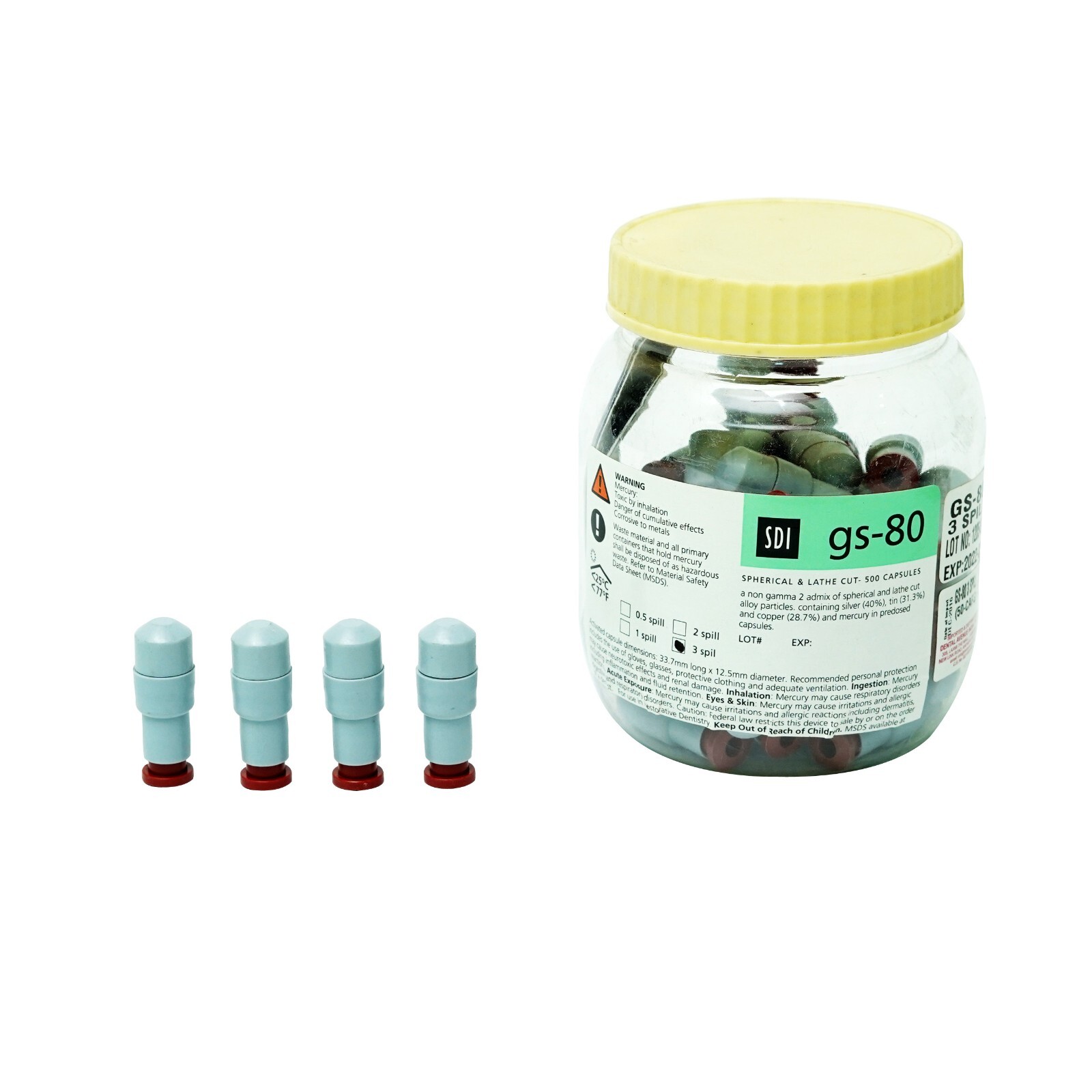 SDI GS 80 Amalgam Alloy Regular Set Dental Material 3 Spill 50 Capsules ...