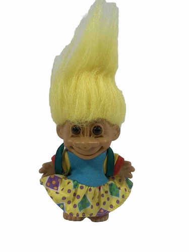 Vintage 90s Russ Troll Doll School Girl Dress Felt Backpack 5" Yellow ...