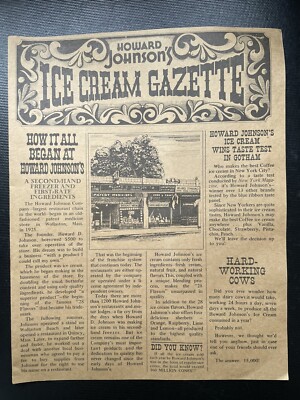 vintage 1970s Howard Johnson s Ice Cream Gazette menu | eBay