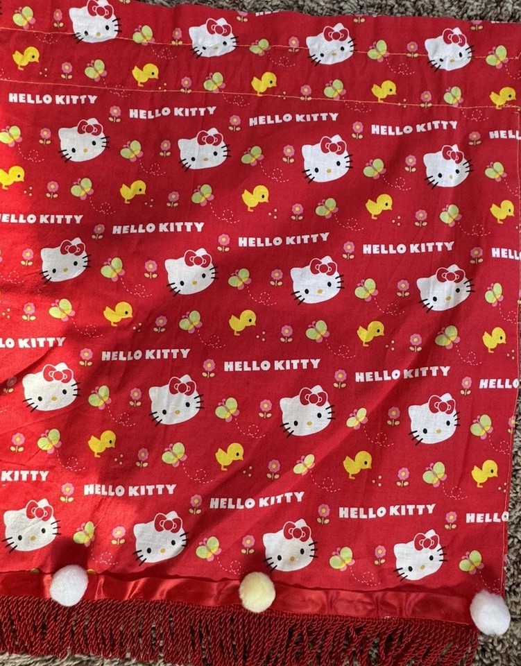 Hello Kitty Window Curtain Valance Sanrio Red With Fringe & Puffballs ...