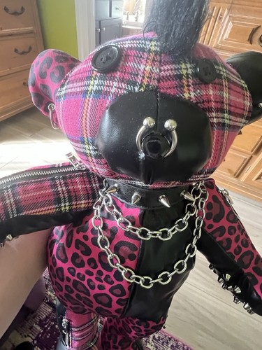 Dolls Kill Current Mood Tormented Teddy Punk Pink/Black Bear Chain ...