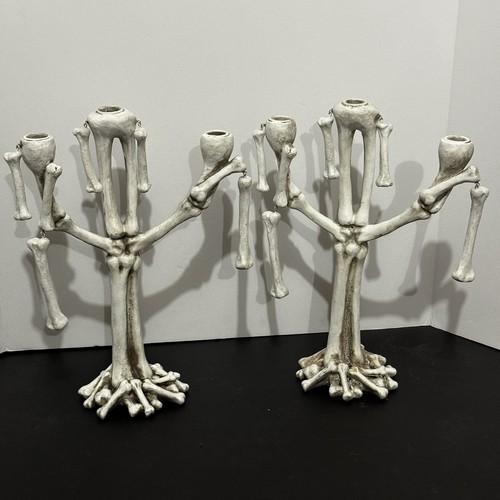 Skeleton Bones Taper 3 Candle Holder Candelabra Pair Halloween Decor ...