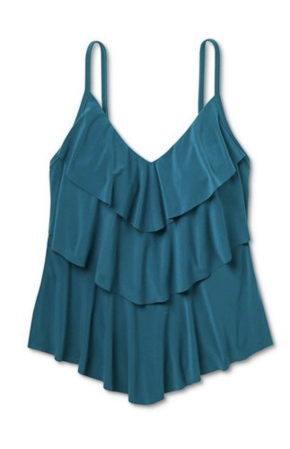 Women's Ruffle Tiered Tankini Top Aqua Green Size 8-10 Medium Swim Top ...