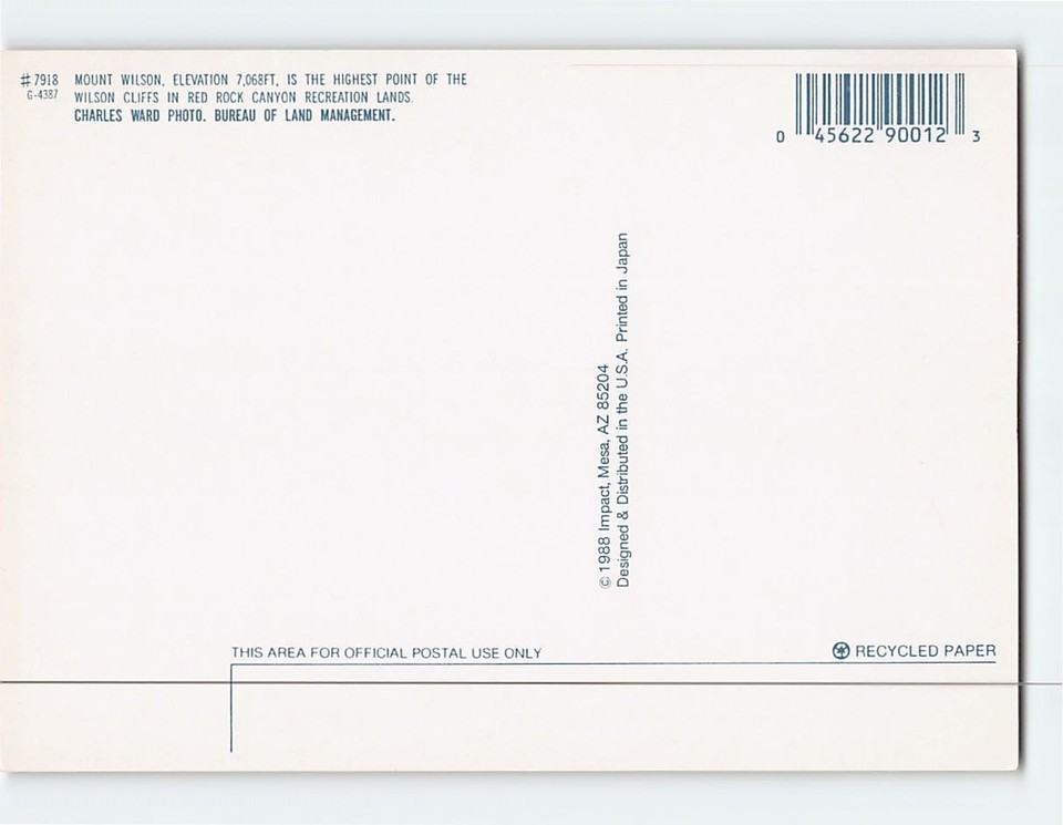 Postcard Mount Wilson Red Rock Canyon Recreation Lands Nevada USA | eBay