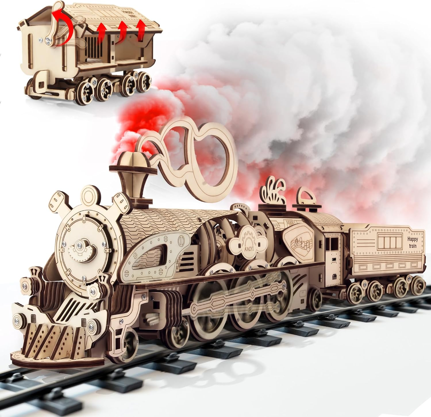 3D Wooden Puzzles for Adults, DIY Mechanical Train Model Kit, Movable ...