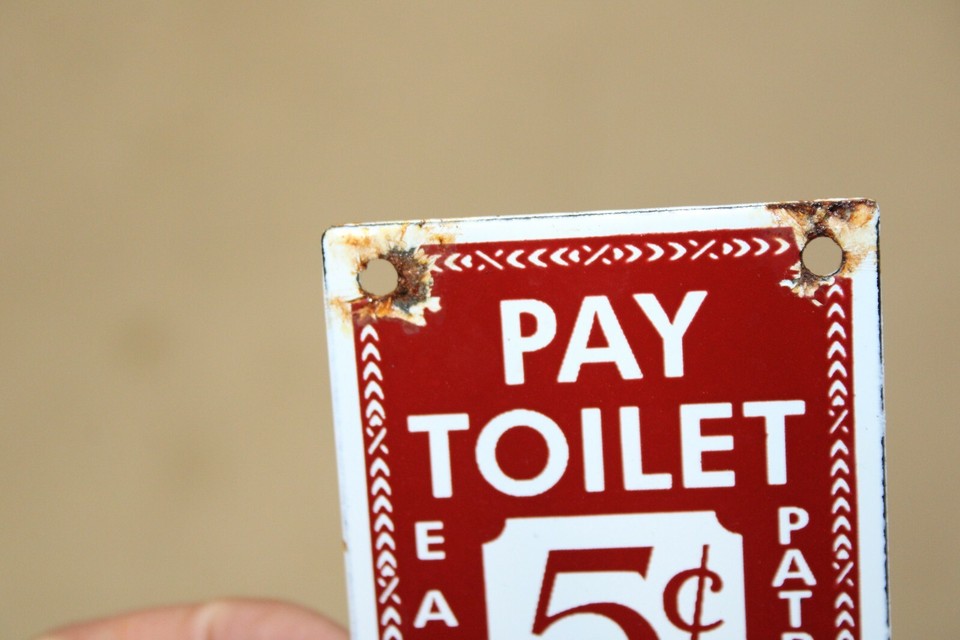 PAY TOILET PORCELAIN SIGN GAS STATION MOTOR OIL PUMP GASOLINE NEW ...