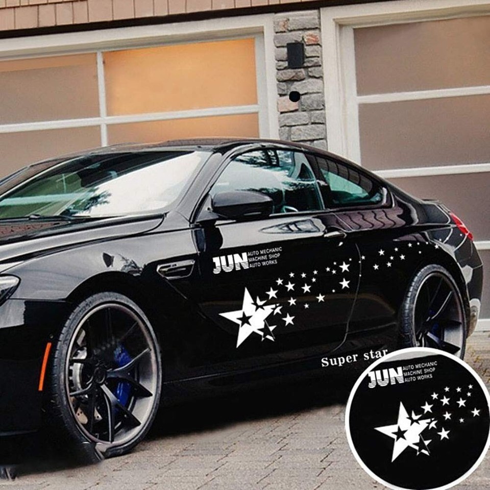 2 Pcs White Long Racing Stripes Vinyl Decal Sticker Star Graphics Car ...