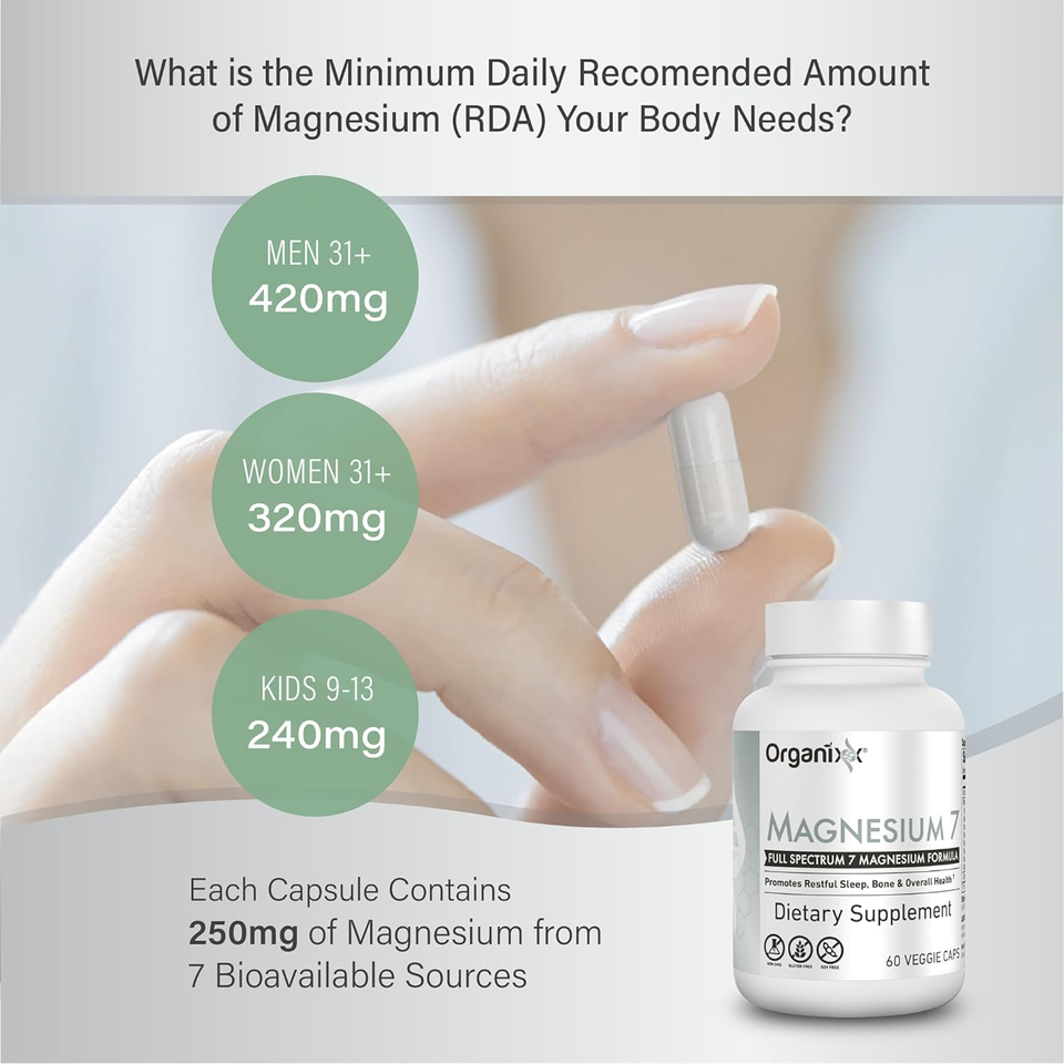 Organixx Magnesium 7 Supplement, Natural Magnesium Capsules for Sleep ...
