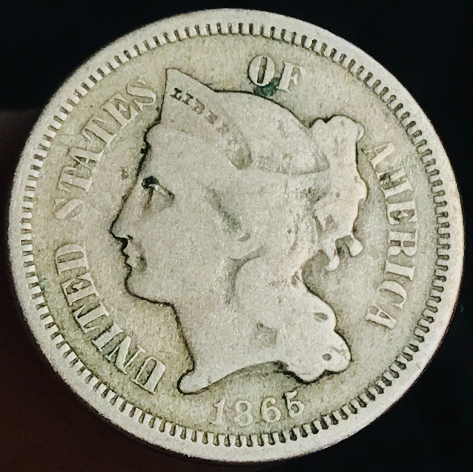 1865 Three Cent Nickel Piece 3C Circulated Civil War Date US Type Coin ...